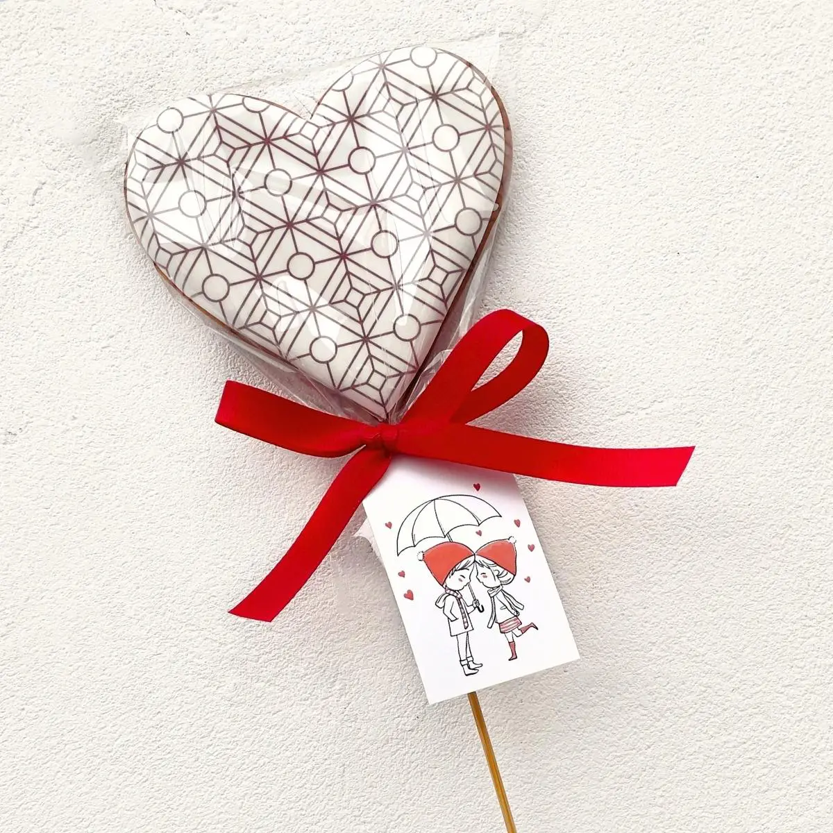 Balta širdelė ant pagaliuko, 1vnt. - Meduolių namai